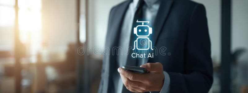 Business Professional Using Smartphone with AI Chat Technology in ...