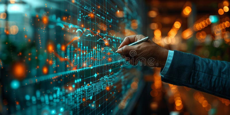 Business Professional Using a Stylus To Interact with a Complex Digital ...