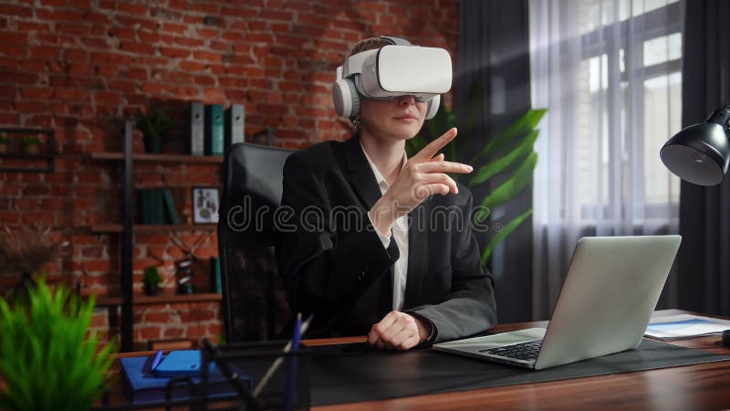 Business Professional Using Virtual Reality Headset in Office Stock ...