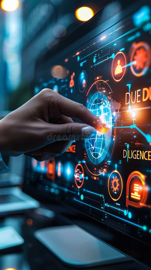 Business Professional Utilizing Advanced Digital Interface To Conduct ...