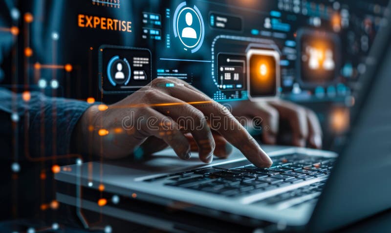 Business Professional Utilizing Expertise Management Software To ...