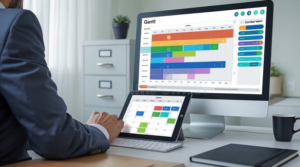 Business Professional Utilizing Gantt Chart Software for Project ...