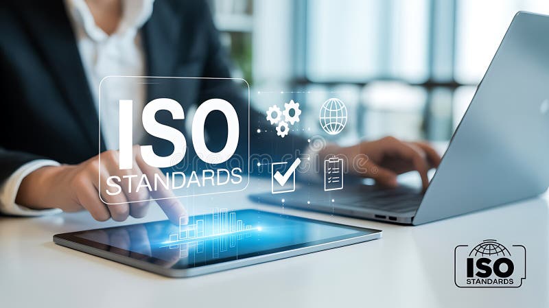 Business Professional Working with Iso Standards on Digital Devices ...