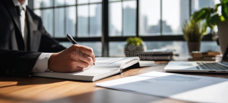 The Business Professional Writing Notes in a Modern Office Setting. AI ...