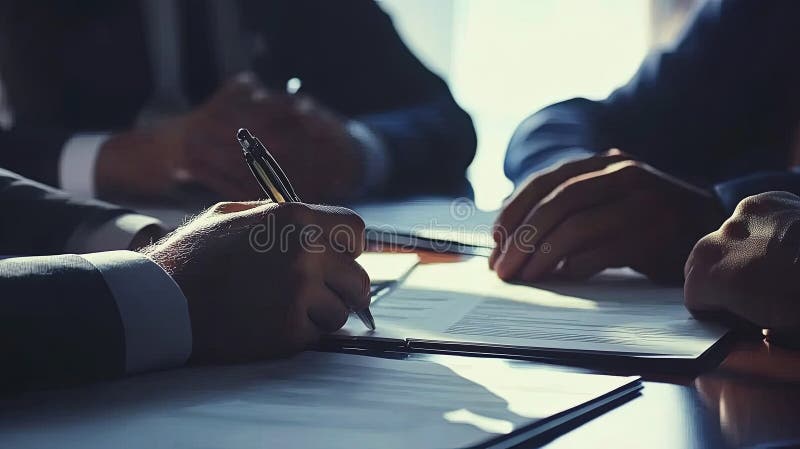 Hands of Business Professionals Engaged in a Meeting, Signing Important ...