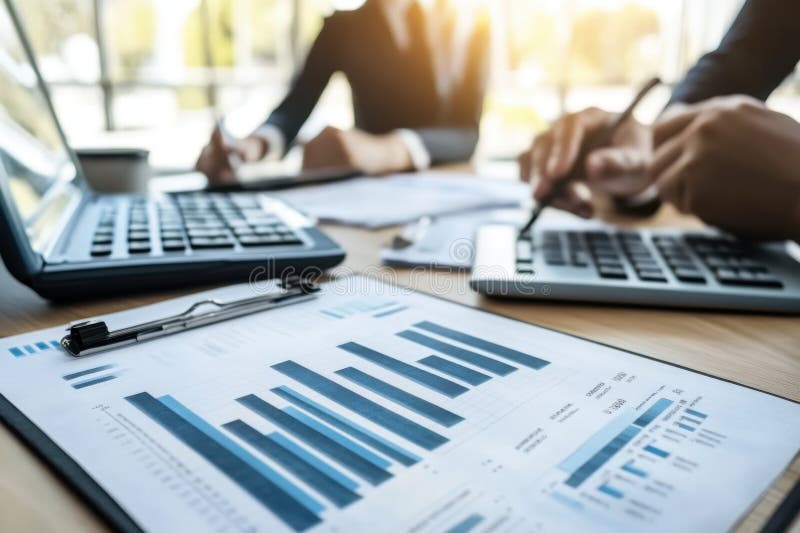 Business Professionals Analyzing Financial Data with Calculators Stock ...