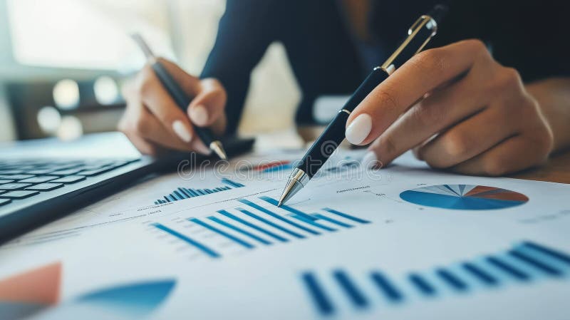 Business Professionals Analyzing Financial Reports and Graphs Stock ...