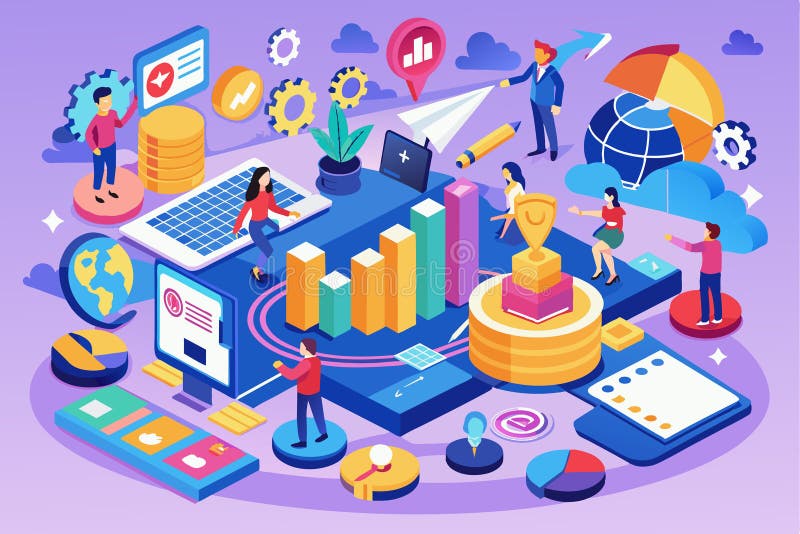 Business Professionals Collaborate in a Colorful Digital Workspace ...