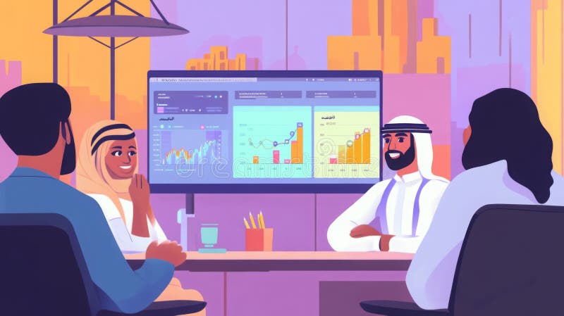 Business Professionals Collaborating in a Modern Office with Data ...