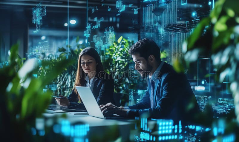 Business Professionals Collaborating in Modern Office, Digital ...