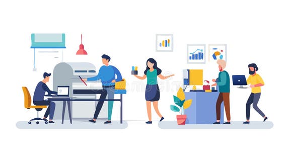 Business Professionals Collaborating on Office Tasks, Vector Design ...