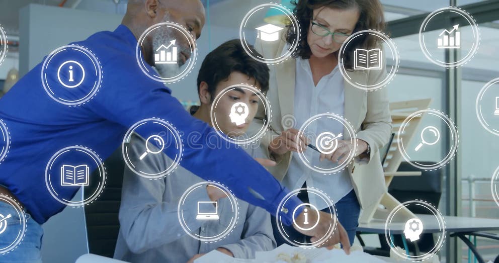 Business Professionals Collaborating Over Data Processing and ...