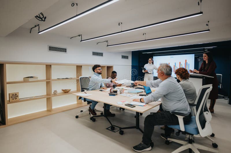 Business Professionals Collaborating and Sharing Ideas in a Dynamic ...