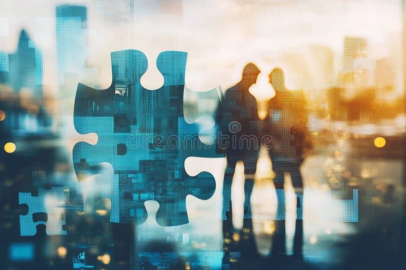 Business Professionals Connecting Puzzle Pieces in Modern Office ...