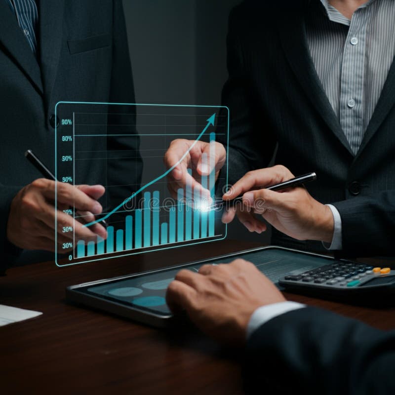 AI Generated Business Professional Working on Laptop with Digital ...