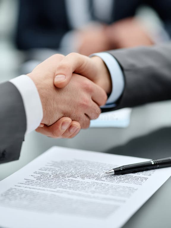 Business Professionals Engage in a Firm Handshake after Finalizing a ...