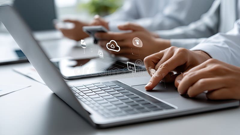 Business Professionals Engage with Laptops and Tablets while Exploring ...