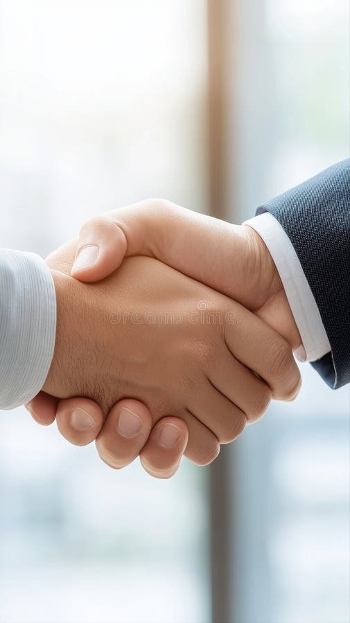 Business Professionals Engaging in a Firm Handshake Signifying ...