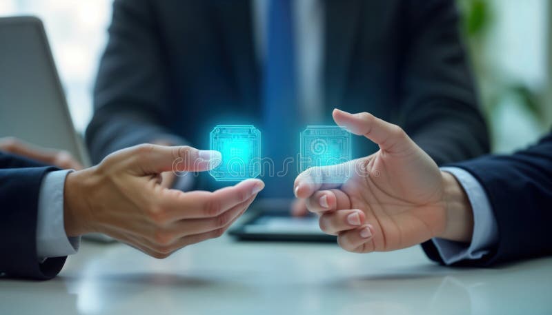 Business Professionals Exchange Digital Chip Technology in Virtual ...