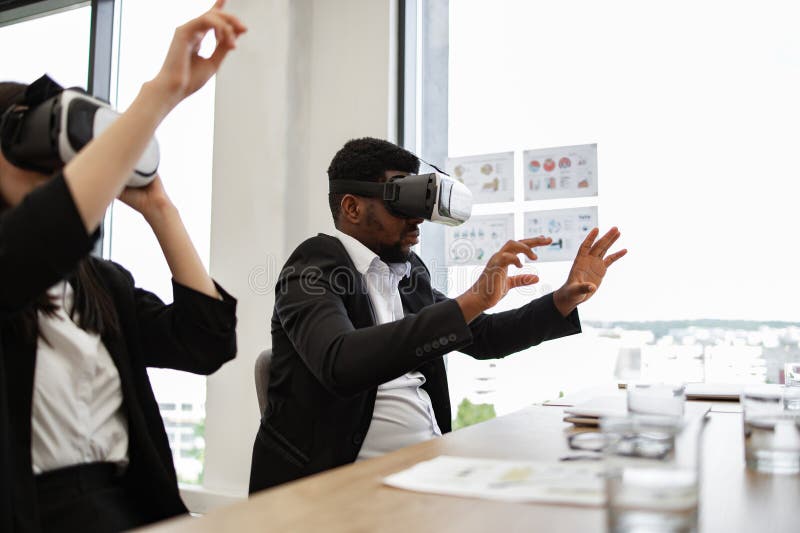 Business Professionals Using Virtual Reality in Modern Office Stock Image - Image of conference ...