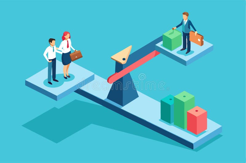 Business Professionals Interact with a Balance Lever, Symbolizing Task ...