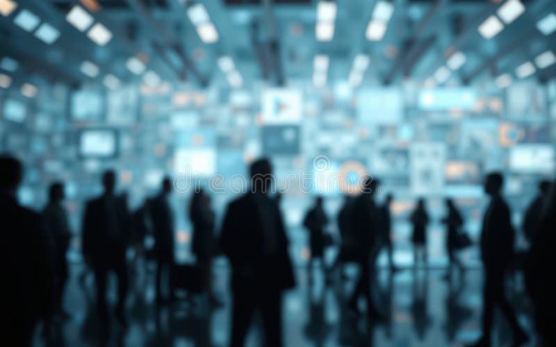 Business Professionals Networking at a Conference with Digital Displays ...