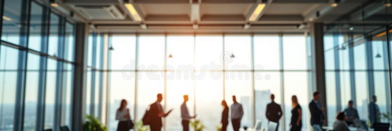 Business Professionals Networking during Sunset in a Modern Office ...