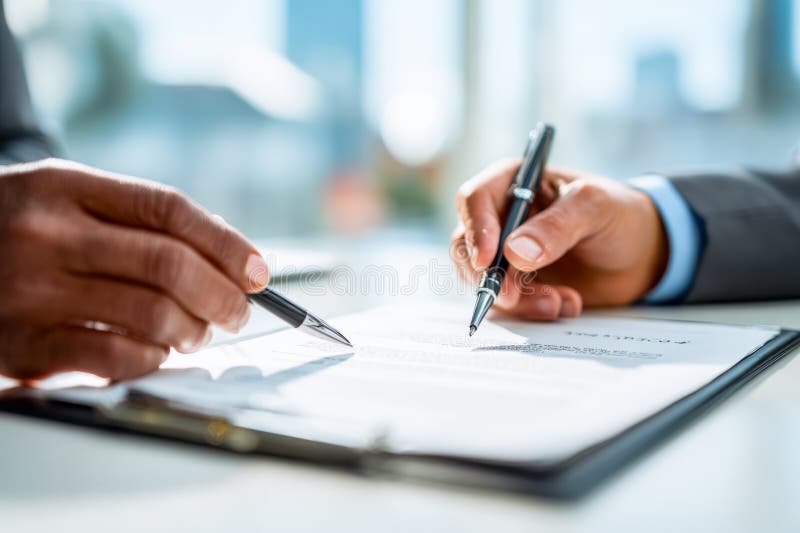 Business Professionals Signing Documents in a Modern Office Setting ...