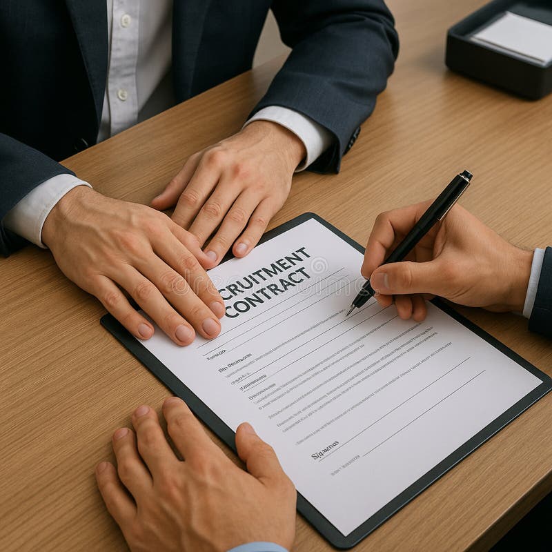 Business Professionals Signing a Recruitment Contract at Office Table ...