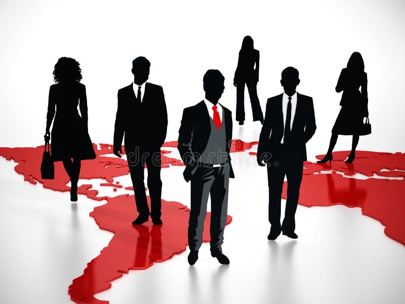 Business Professionals Standing on World Map. 3D Illustration Stock ...