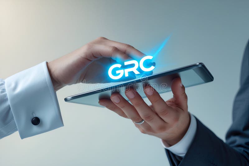 Business Professionals Utilizing Tablet Displaying Grc Concept for ...