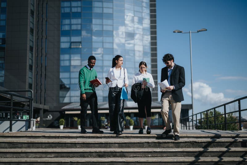 Business Professionals Walking Together Outside a Modern Office Stock ...