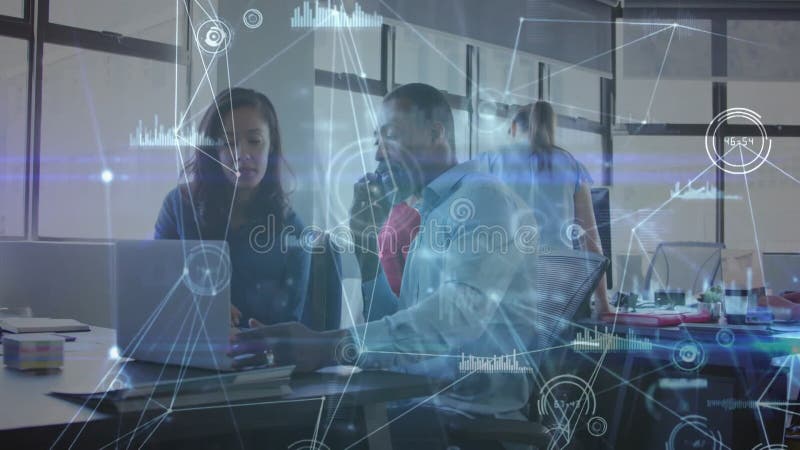 Business Professionals Working at Office with Data Processing Animation ...