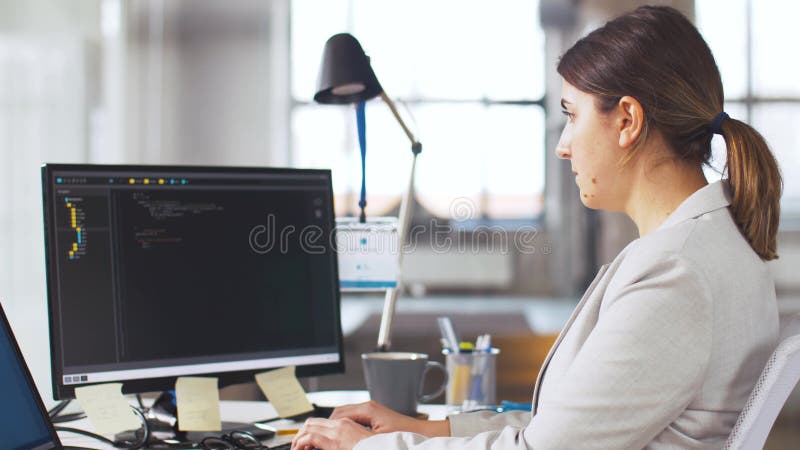 Female Programmer with Computer Working at Office Stock Footage - Video ...