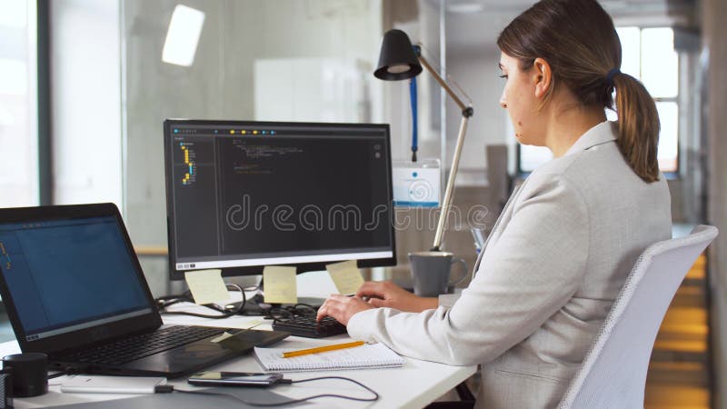 Female Programmer with Computer Working at Office Stock Footage - Video ...