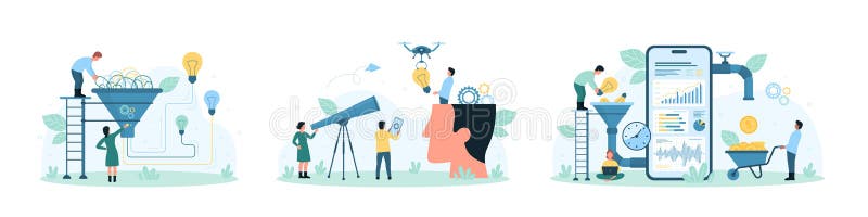 Business Project, Idea Conversion Set, Tiny People Throw Light Bulbs ...