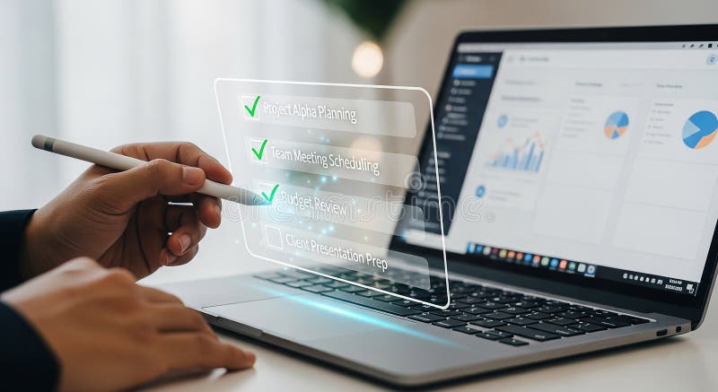 Business Project Management Software Concept Task List on Laptop for Productivity and Efficiency ...