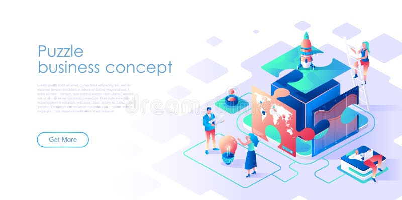 Business Puzzle Isometric Landing Page Stock Vector - Illustration of ...