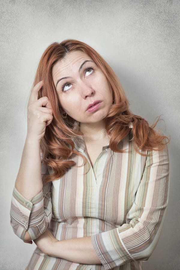 Business Question - Woman Looking Up Stock Photo - Image of beautiful ...