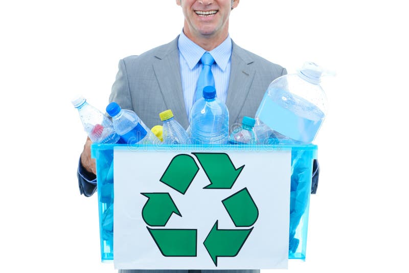 In the Business of Recycling. a Man in a Business Suit Holding a Box of ...