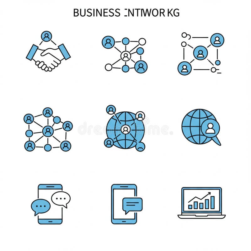 Business-related Icons Featuring Networking and Communication Themes ...