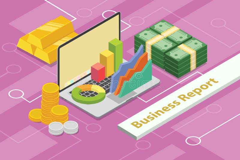 Business Report Concept 3d Isometric with Laptop and Graph Chart and ...