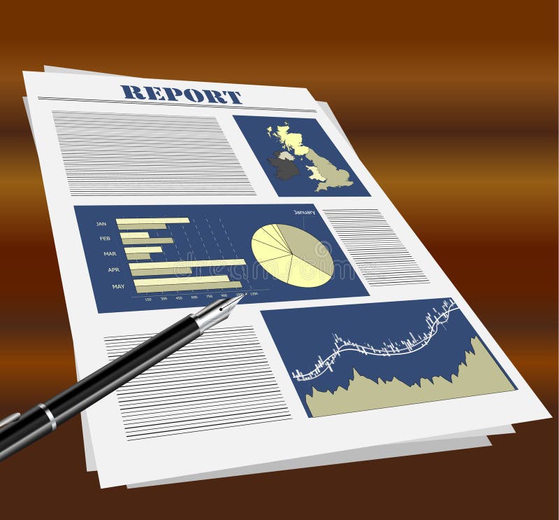 Business Report and Pen Illustration Stock Vector - Illustration of ...