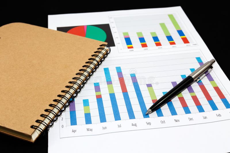 Business Report Graph with Pen and Notebook Stock Image - Image of ...