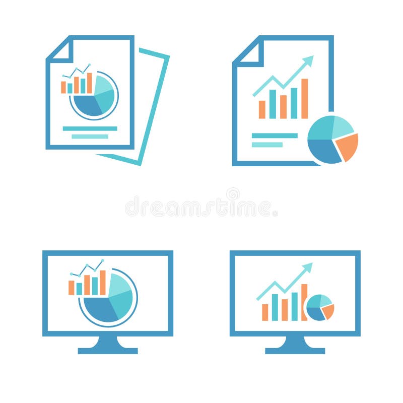 Business Report Icons in Vector Stock Vector - Illustration of flat ...