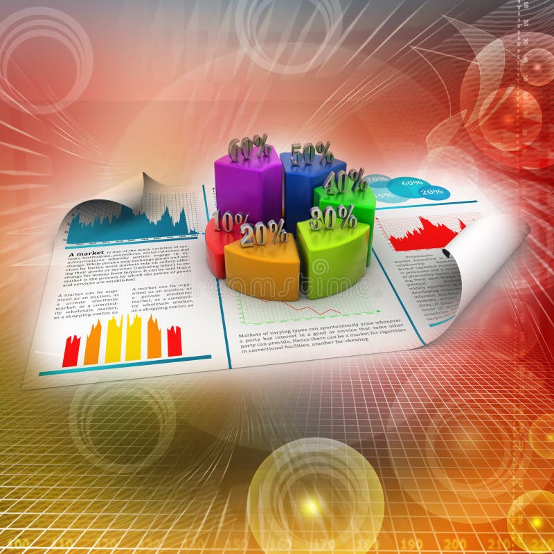 Business Report and Pie Chart with Growth Percentage Stock Illustration ...