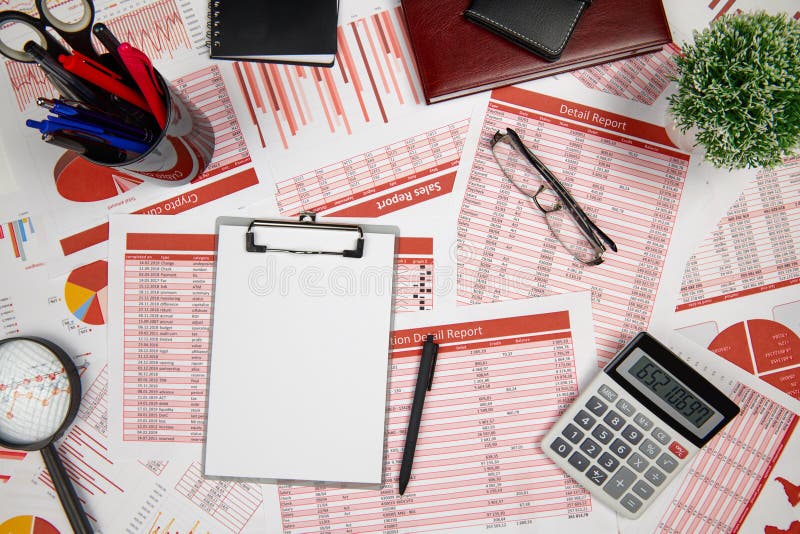 Business Reports, Blank Paper Sheet, Data Tables and Charts - Directly ...