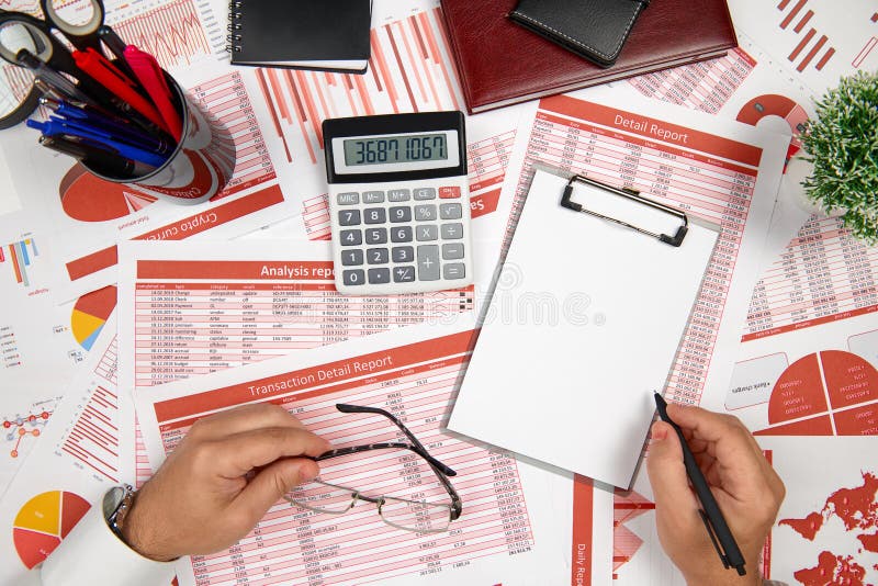 Business Reports, Blank Paper Sheet, Data Tables and Charts - Directly ...