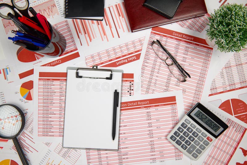 Business Reports, Blank Paper Sheet, Data Tables and Charts - Directly ...