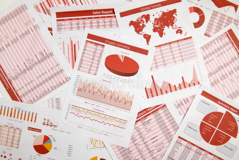 Business Reports, Data Tables and Charts - Directly Above View of ...